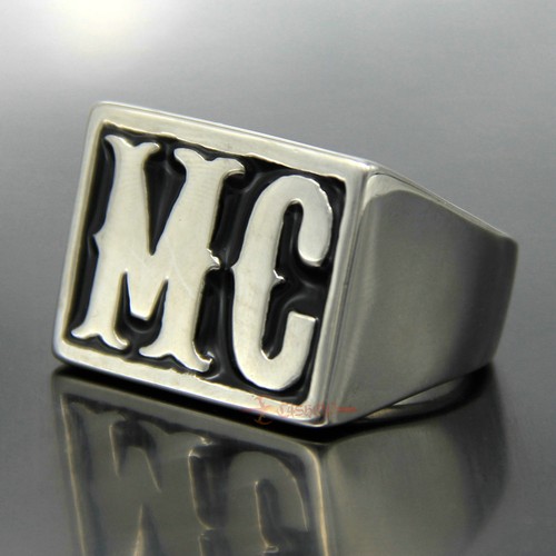 Men's 316L Stainless Steel MC Initial Letter Biker Ring Size HEAVY ...