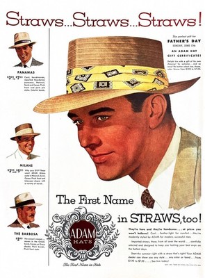 1951 ADAM HAT Original Vintage Print Ad Men's Fashion Clothing Straw ...