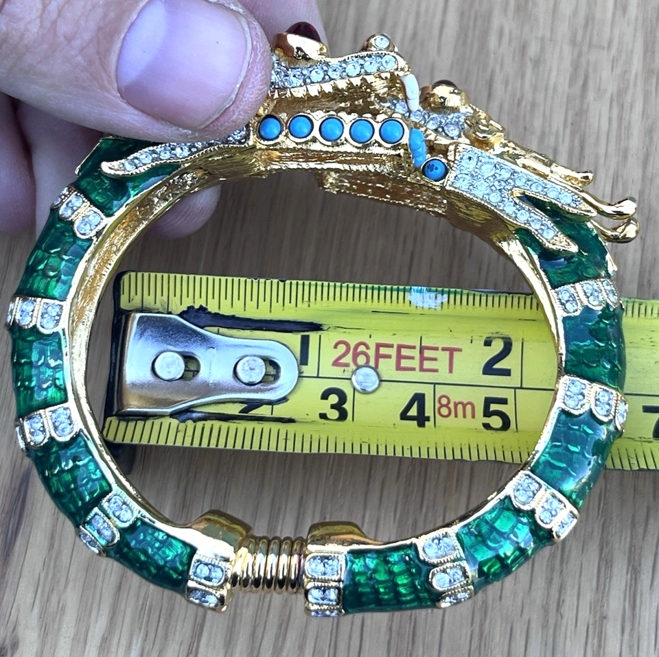 Enamel Rhinestone Two Headed Twin Dragon Green Bracelet KJL KENNETH JAY ...