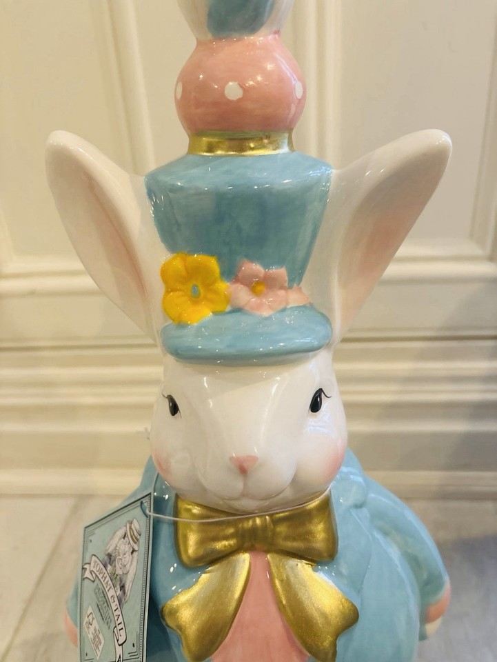🐰NWT Tophat & Tail Ceramic Mad Hatter Finial w/Pedestal Base HTF! | eBay