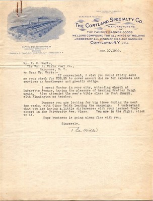 1923 The Cortland Specialty Co. Typed Letterhead Ephemera NY | eBay