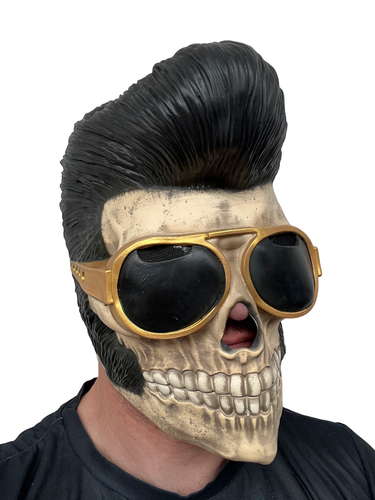 Dead Elvis Skull Mask Black Quiff Rock N Roll Teddy Boy Gold Glasses ...