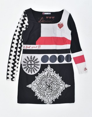 DESIGUAL Womens Crazy Pattern Basic Dress EU 42 Large Black Geometric ...