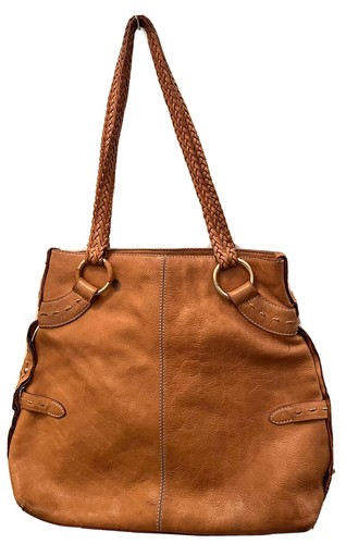 VIA SPIGA SHOULDER TOTE HANDBAG WOVEN STRAPS BROWN DISTRESSED PEBBLE ...