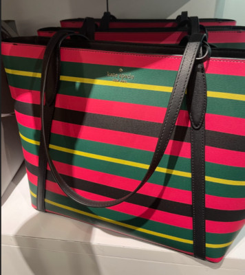 Kate Spade New York Wrapping Paper Multi Striped Large Zip Shoulder ...