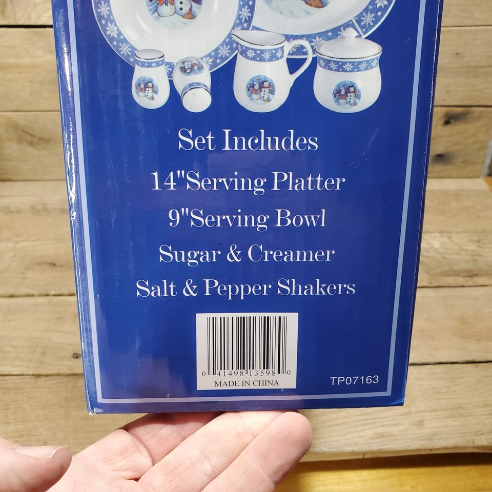 Crofton Christmas Dinnerware Set Snowman 5 Pc Platter Bowl Salt Pepper ...