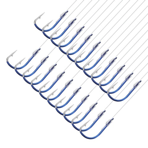 20Pcs 7# Small Fishing Hooks with 45cm Line 0.47x0.2Inch with Barb Blue ...