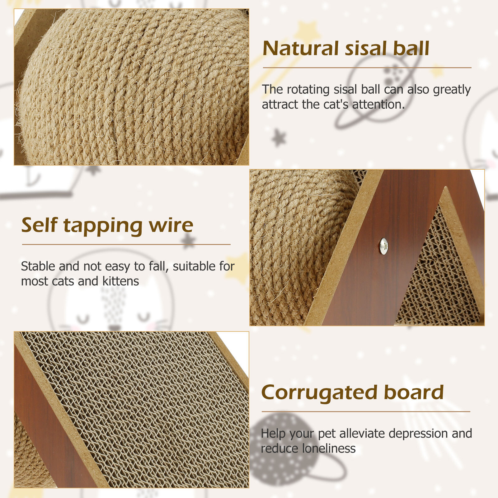 Cat Scratching Ball Interactive Scratcher Toy Rotatable Pet Scratching ...