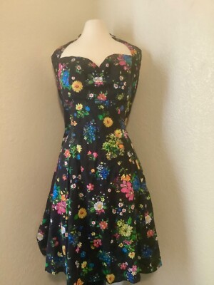 2X NEW YVETTE RETRO BLACK FLORAL Pinup Girl Dress Heart of Haute ...