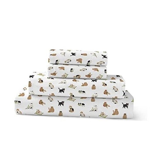 Flannel Sheet Set Cotton Soft Warm & Cozy Modern California King Cats ...