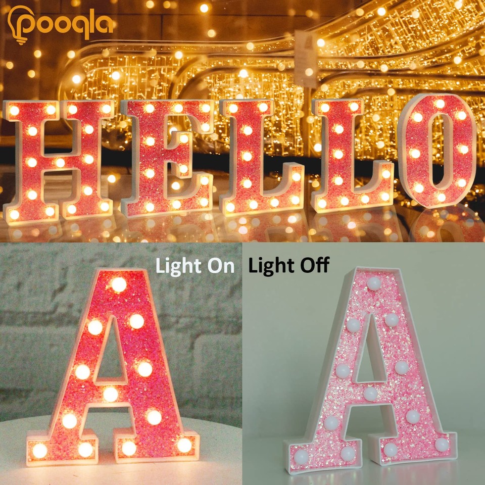 LED Marquee Letter Lights, Light Up Pink Letters Glitter Alphabet ...