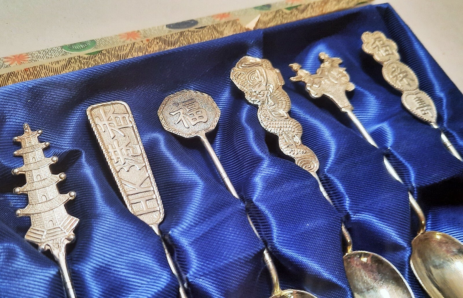 1950 CHINA vtg chinese sterling silver teaspoon hong kong dragon coin ...