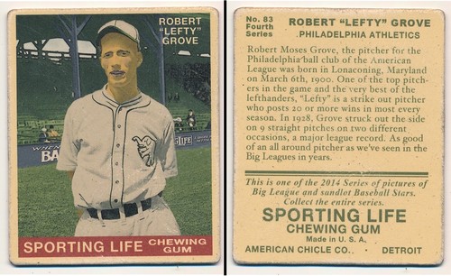 SPORTING LIFE CHEWING GUM 4 #83 Lefty Grove, Philadelphia Athletics HOF ...