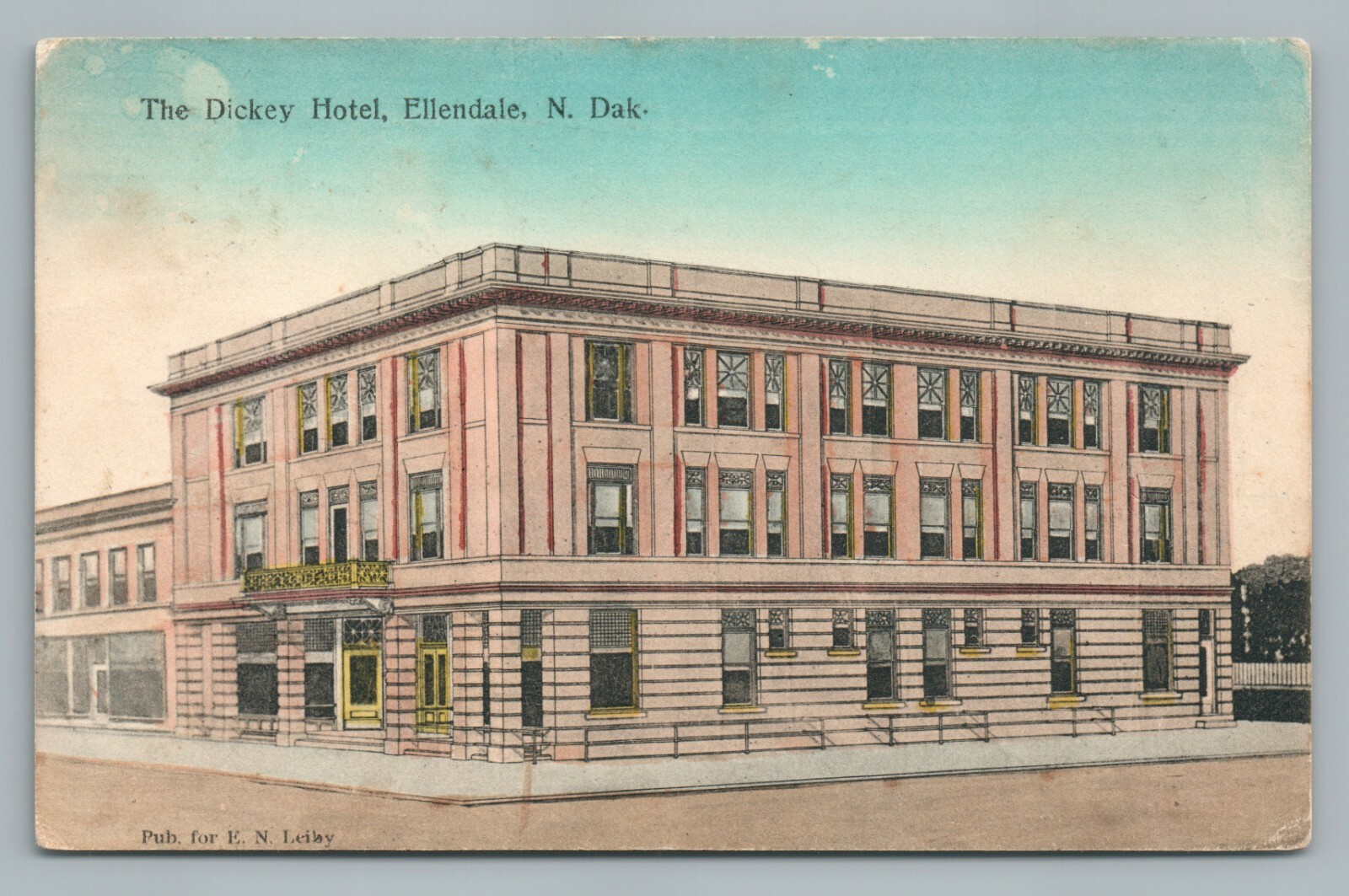 Dickey Hotel ELLENDALE North Dakota County ND Hand Colored Antique ...