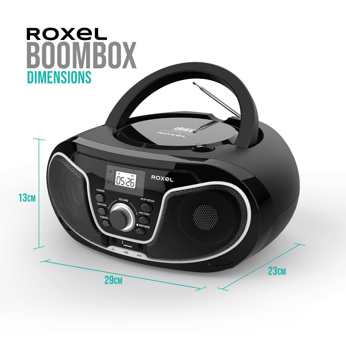 Roxel Boombox CD Player RCD-S70BT with BT, Remote Control, Radio, Black ...