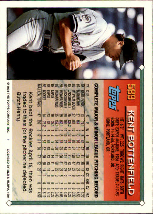 1994 Topps Baseball Card #589 Kent Bottenfield | eBay