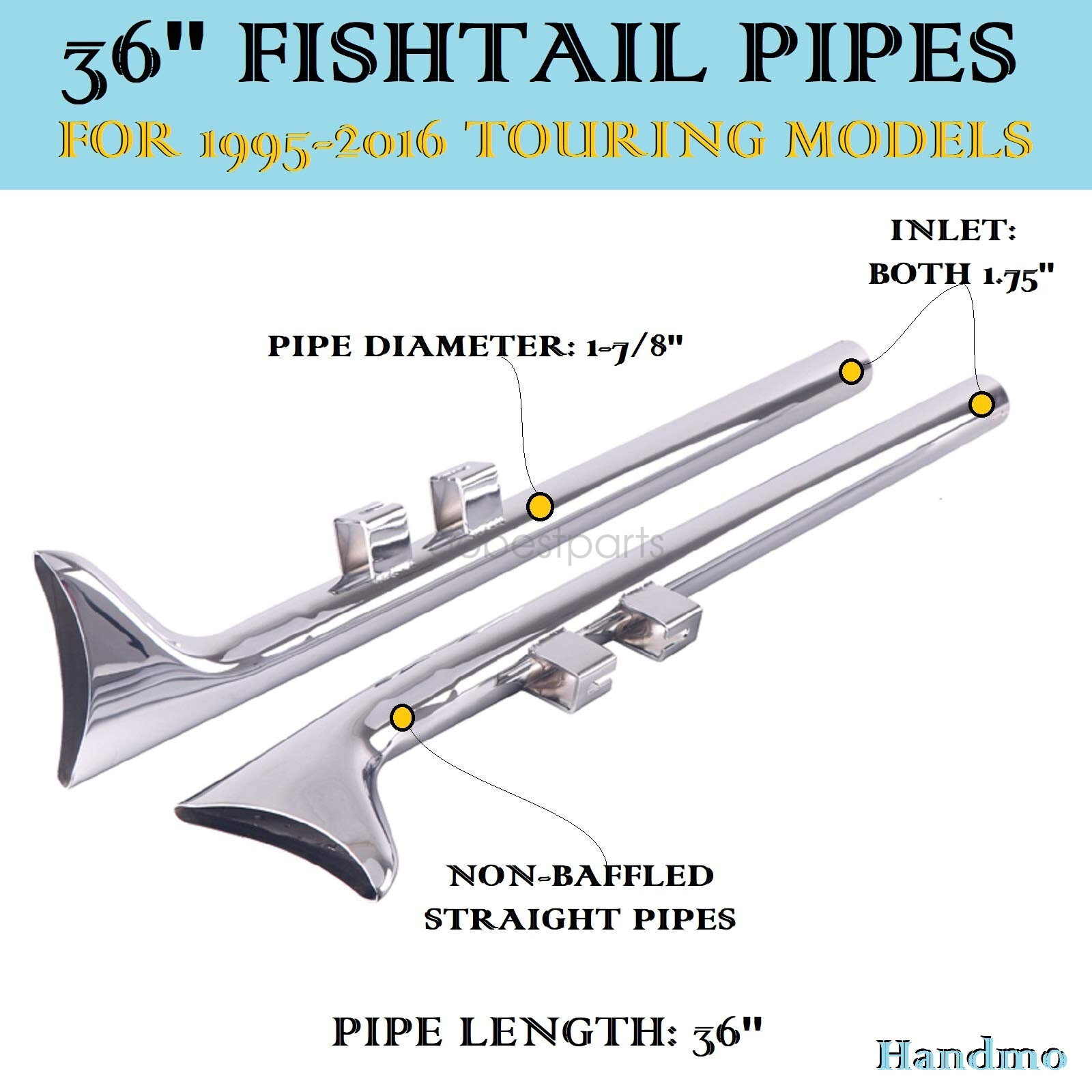 Chrome 36”Fishtail Slip On Exhaust Pipe for Harley Touring Road King ...