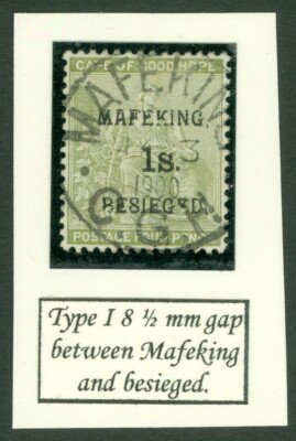 SG 5 Mafeking 1900. 1/- on 4d sage-green. Very fine used with a ...