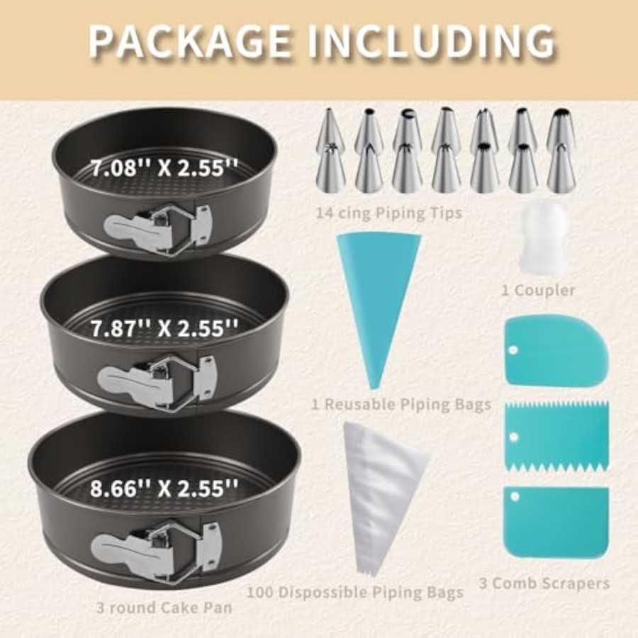 122PCs Cake Pan Sets for Baking, 7/8/9 Inch Round Cake Pans, Nonstick ...