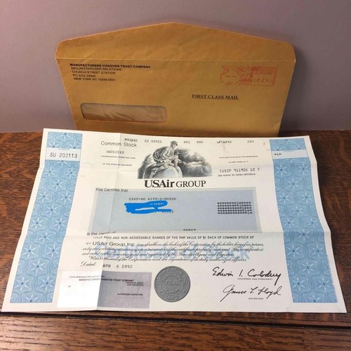 USAir Group Common Stock Certificate for One Share USAirways Defunct ...
