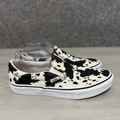 Vans Slip-On Custom Cow Print Sneakers Men’s 7.5 Women’s 9 Black White ...