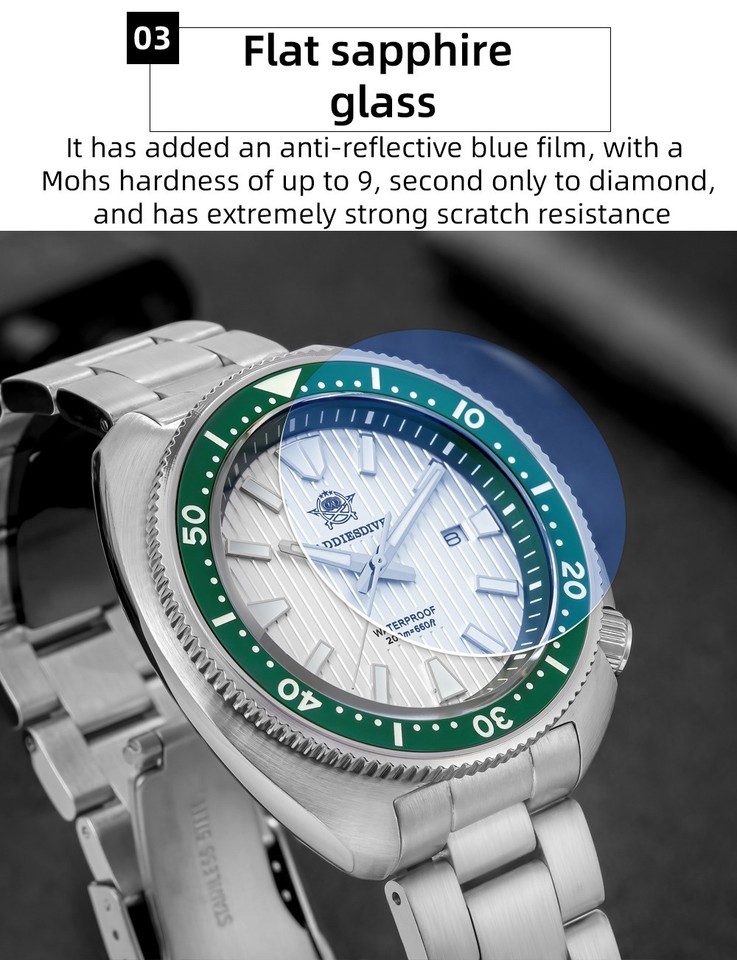 Addiesdive AD2507 Turtle Captain Willard Quartz Watch White Blue Diver ...