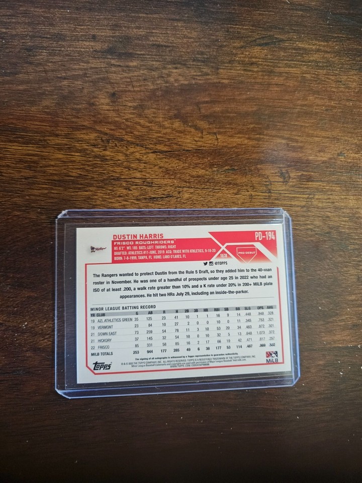 2023 Topps Pro Debut Base Paper Autograph Auto SP #PD-194 Dustin Harris ...