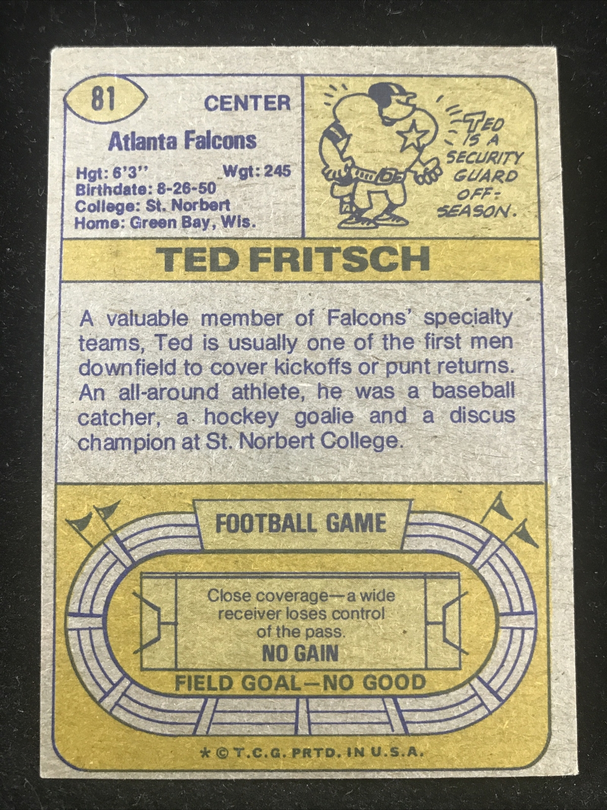 Ted Fritsch Atlanta Falcons Autographed Card | eBay