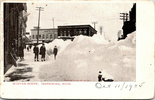 Ishpeming MI~Snow Banks on Main Street~John W Jochim Hardware~Snowshoes ...