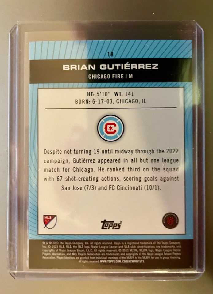 2023 Topps MLS Pitch Prodigies #18 BRIAN GUTIERREZ Chicago Fire RC | eBay
