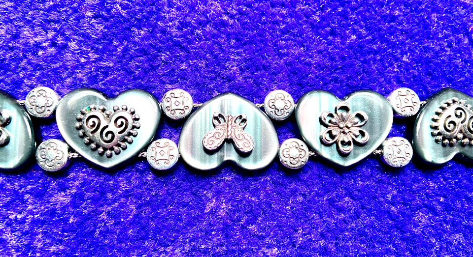 BRIGHTON BUTTON HEART SILVER HEART FLOWER BUTTERFLY ON SHELL HEARTS ...