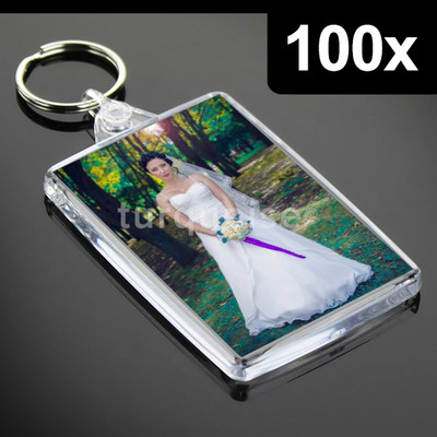 100x Premium Quality Clear Acrylic Blank Keyrings Key Fobs 70 x 45 mm ...