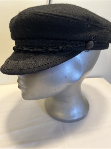 Greek Fishermans Cap Black Captains Hat Wool Lined Braided Band Made In ...