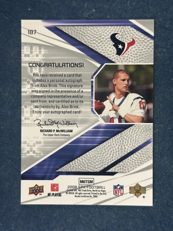 2008 Upper Deck SPx Alex Brink Autograph Houston Texans /399 | eBay