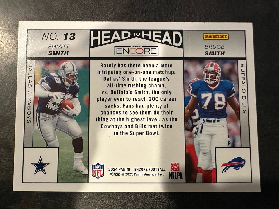 2024 Panini Encore Head to Head Emmitt Smith, Bruce Smith No. 13 | eBay