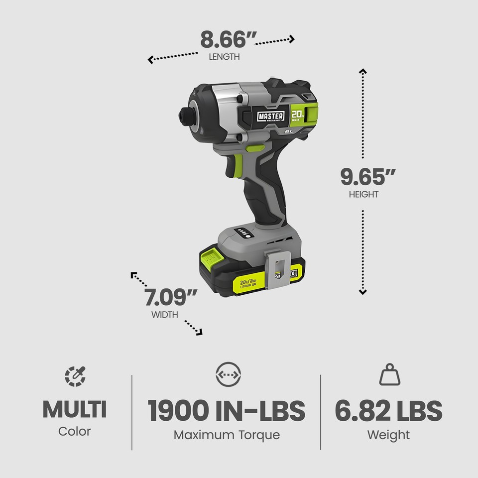 Master Mechanic 20 Volt Compact Cordless Impact Driver Kit with ...
