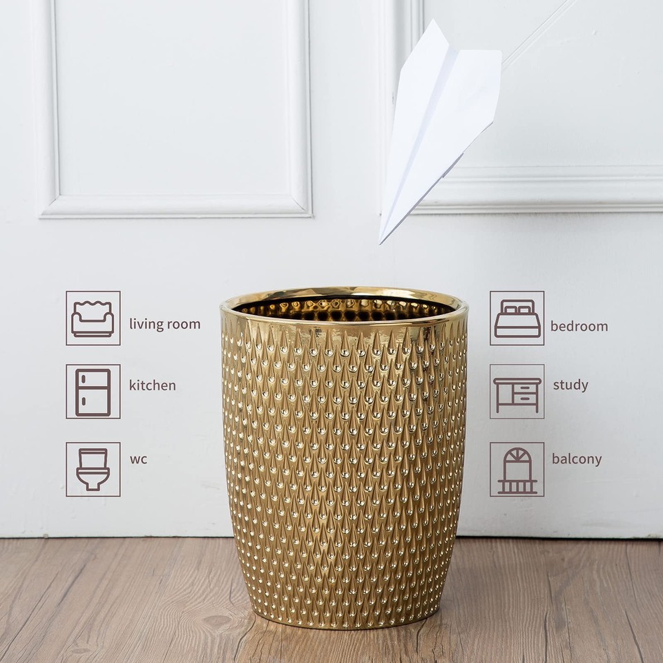 Modern Golden Small Trash Can Wastebasket, Garbage Container Bin for ...