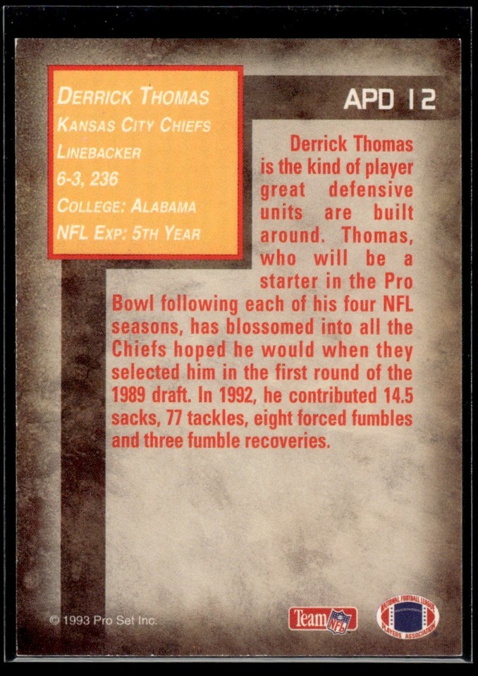 1993 Pro Set Power All-Power Defense Derrick Thomas Kansas City Chiefs ...