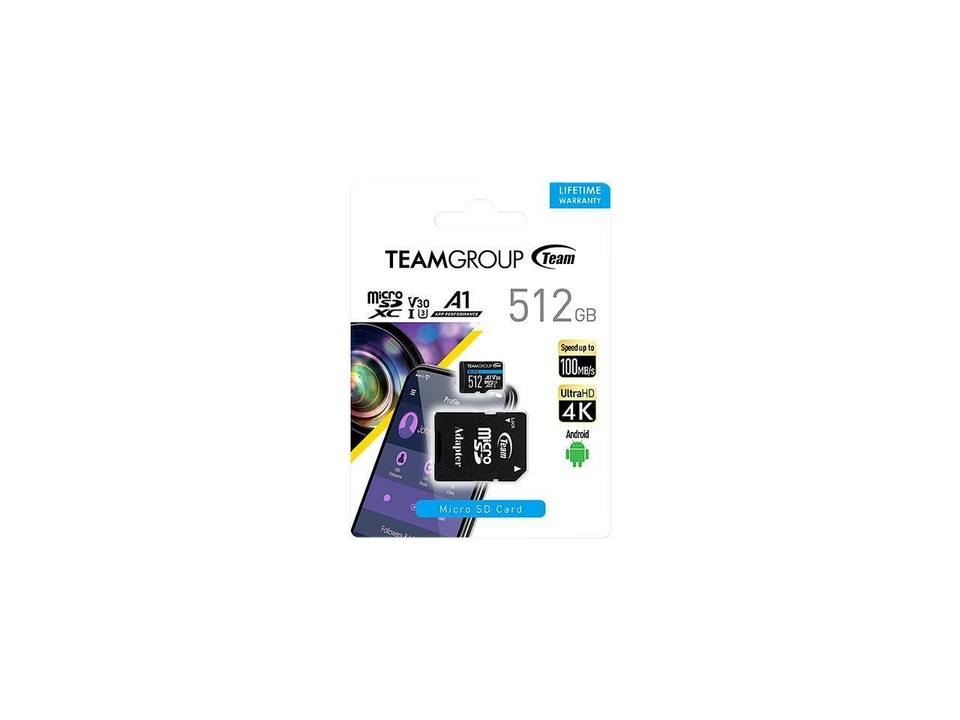 Team Group 512GB Elite microSDXC UHS-I U3, V30, A1, w/ SD Adapter ...