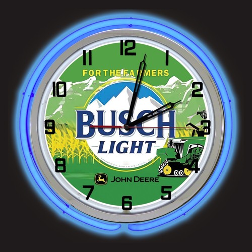 BUSCH Light Beer Sign 19" Blue Double Neon Clock For Farmers Garage Man ...