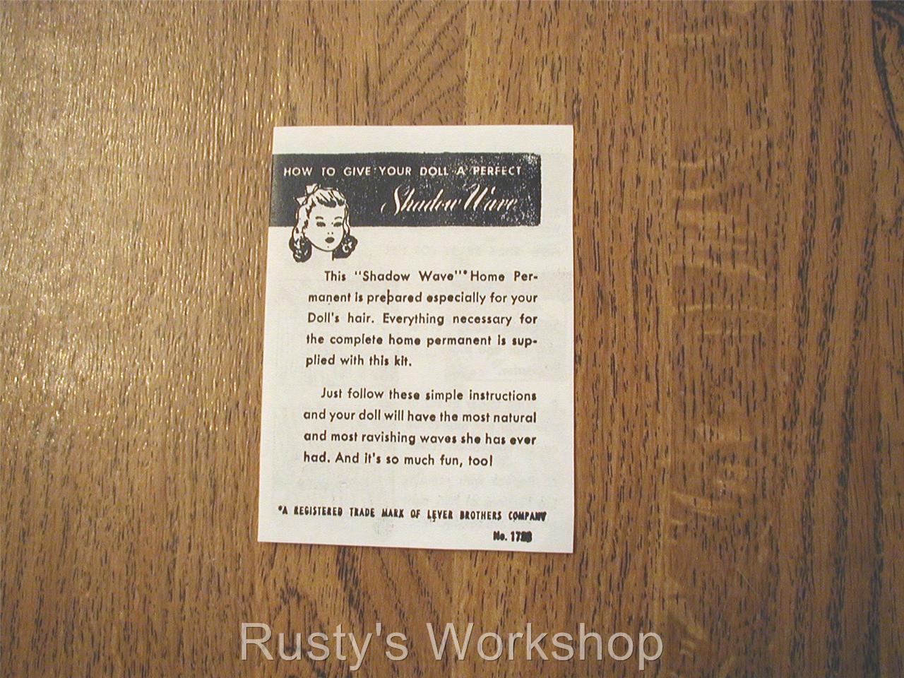 1950's Horsman SHADOW WAVE doll INSTRUCTIONS Leaflet (Repro) | eBay