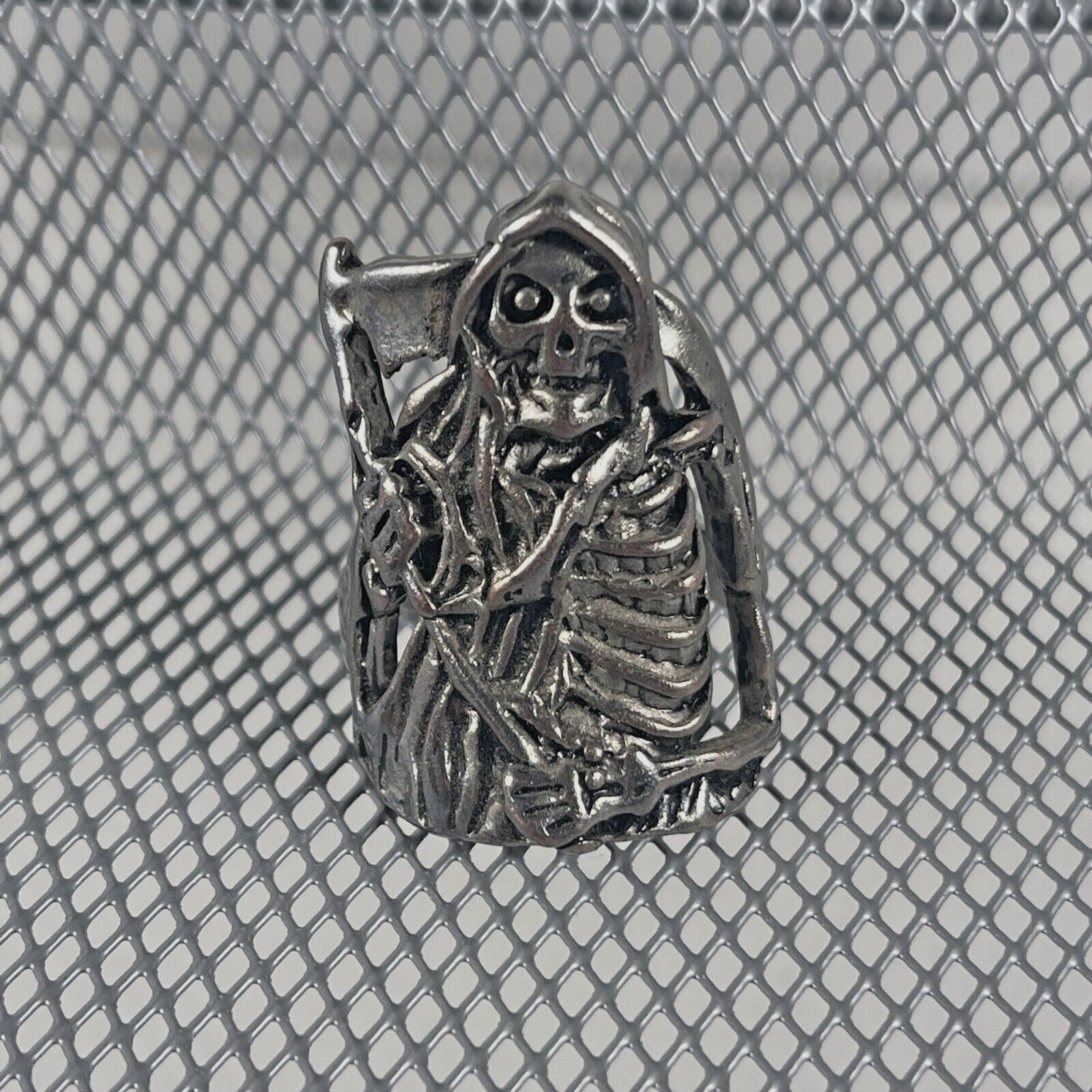 VTG Goth Death Skull Grim Reaper Men's SILVER METAL R… - Gem