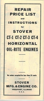 Stover CT-1 2 3 & 4 Horizontal Oil Rite engine Repair list Instruction ...