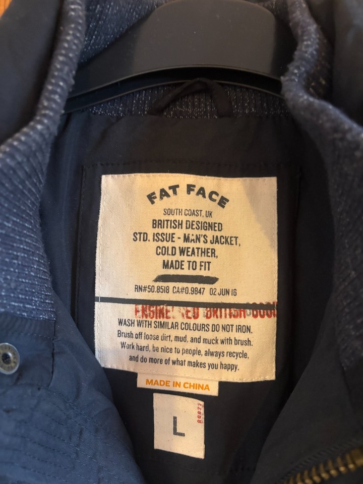 Fat Face navy men's puffer jacket, Size L | eBay