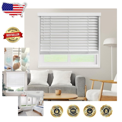 32.5"W x 36"H Cordless Faux Wood Blinds - Elegant Room Darkening Shades ...