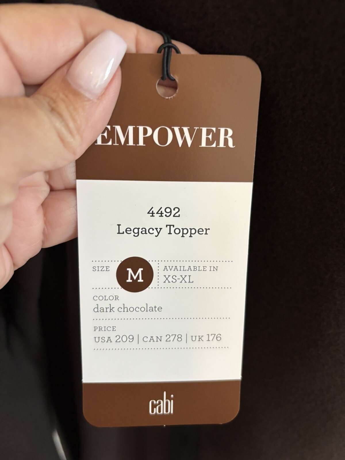 CAbi #4492 Legacy Topper Dark Chocolate, Medium, NWT, Fall 2023 | eBay