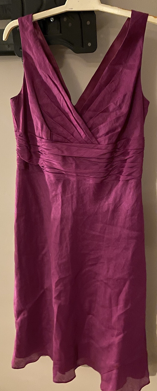 MONSOON burgundy evening dress linen & silk Size 14 W… - Gem