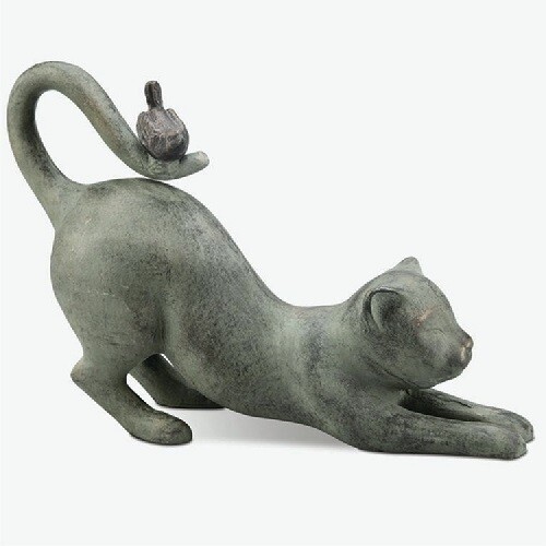 Crouching Cat With Bird Friend Garden Sculpture Statue Whimsical SPI ...