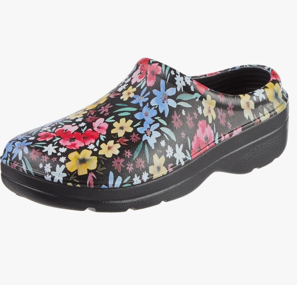 Totes Ultra-Tough Super-Comfy Women’s Clogs Size 8 Black Garden Floral ...