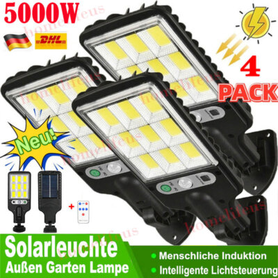 4er 5000W LED Solarleuchte mit Bewegungsmelder Außen Sensor Strahler ...